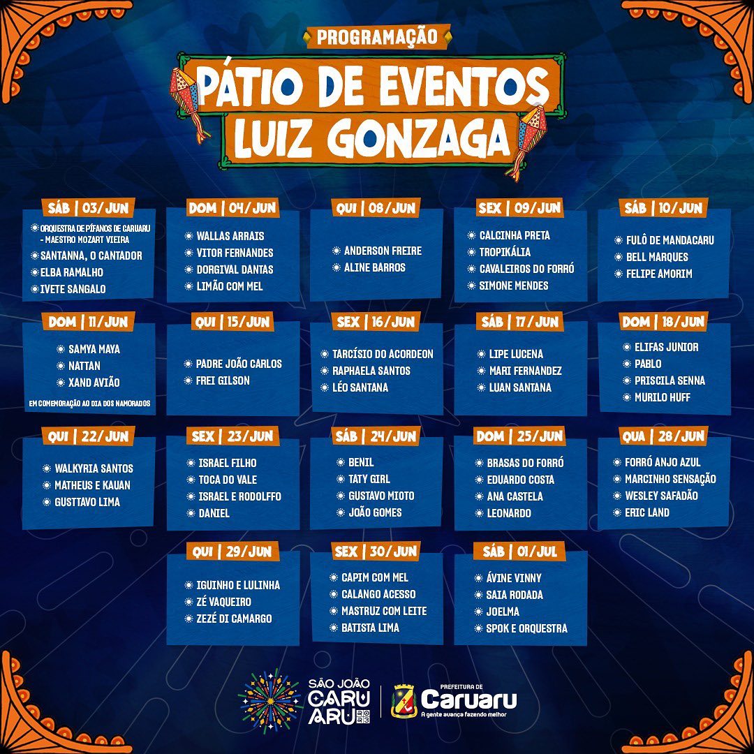 Confira a programação completa do São João de Caruaru 2023 - BJ1 Confira a programação completa do São João de Caruaru 2023 - BJ1